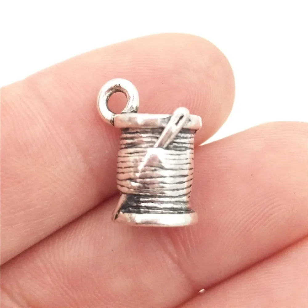 BULK 30pcs Lots Zinc Alloy 3D Spool of Thread Charms Antique Silver Plated Sewing Pendants diy ...