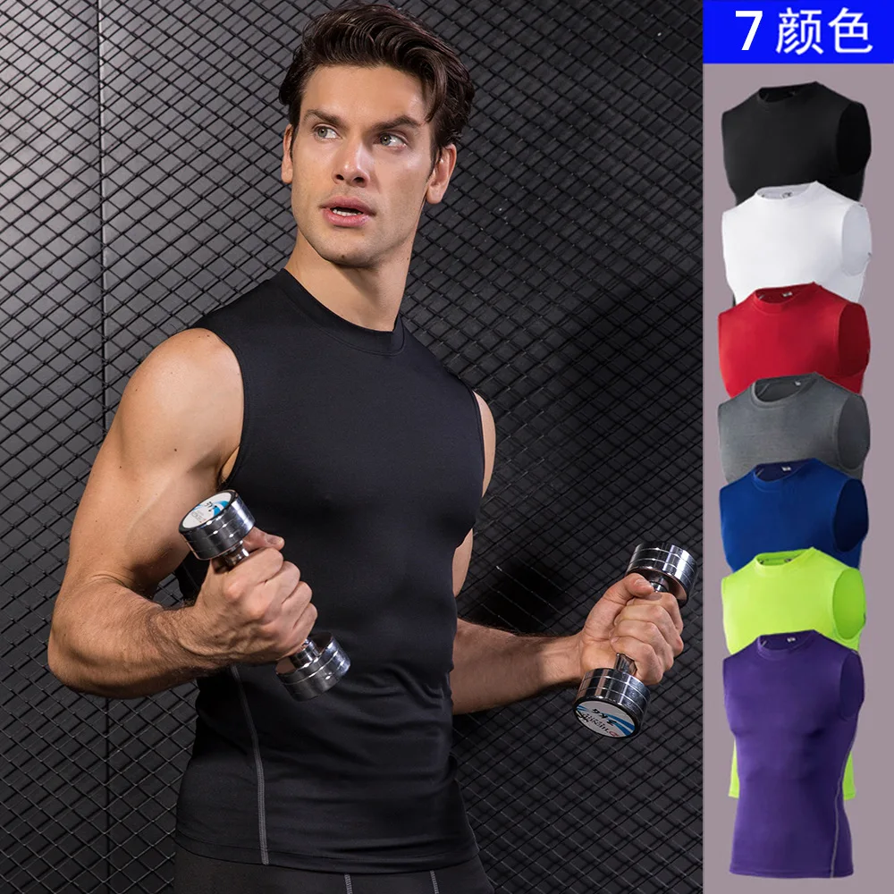 7 Color Mens Compression Running Sports Vest Tops Quick Dry Gym Active ...