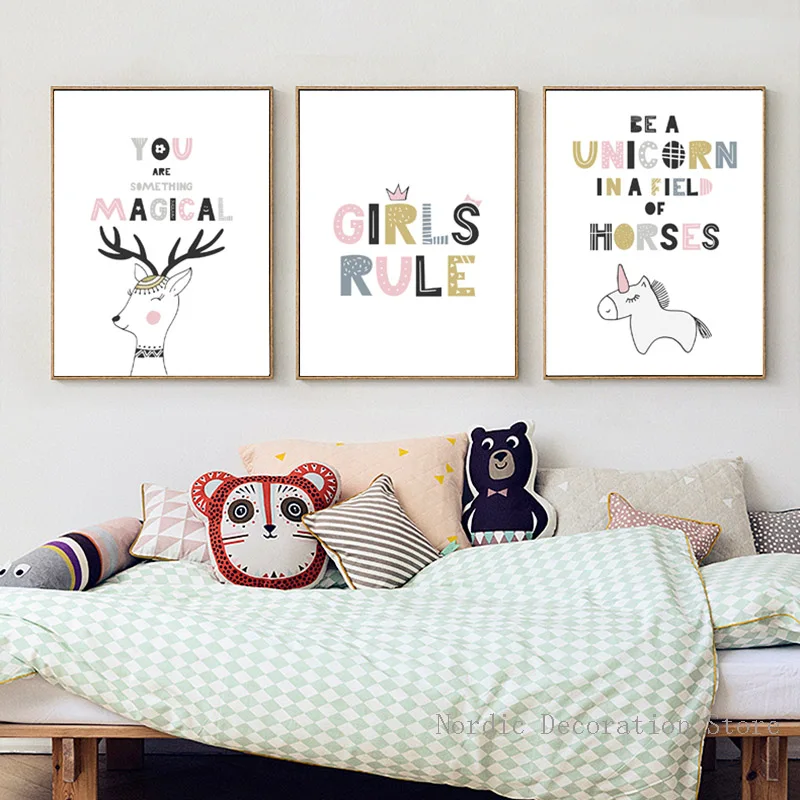 LZN Nordic Style Kids Home Decor Girls Rule Posters And Prints Cute ...