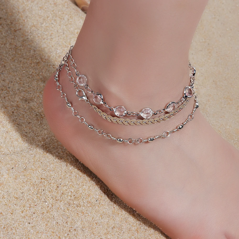 3PCs/Set Three Layer Sequins Anklet Set Jewelry Women Beach Boho ...