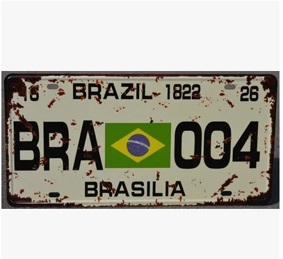 Retro license plate"Brazil BRA 004"iron Plaque Bar/Cafe/Club/Gallery ...