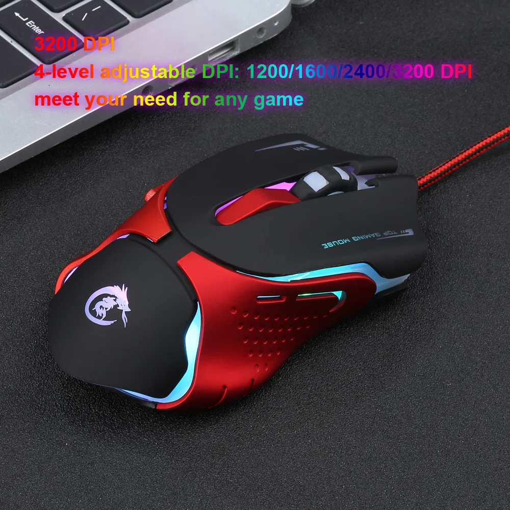 A903 Gamer Gaming Mouse Ergonômico Optical Mouse Mice Ajustável 3200 Mouses DPI Led 6 Botões USB ...