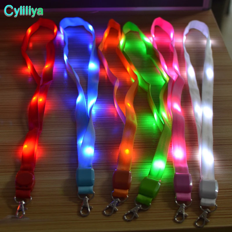50pcs LED Light Up Neck Strap Band Lanyard Key Chain ID Badge Hanging ...