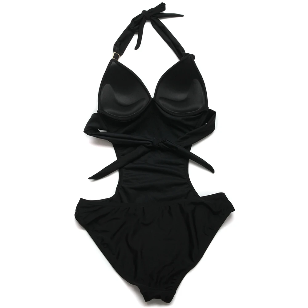 2019 Brazilian Swimwear One Piece Bikini Set Deep V Mono Swimwear Black ...