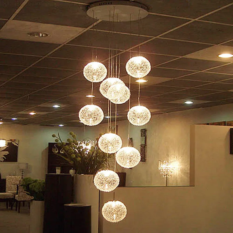 Lustre grande de led, luminária moderna para escada e bola de vidro ...