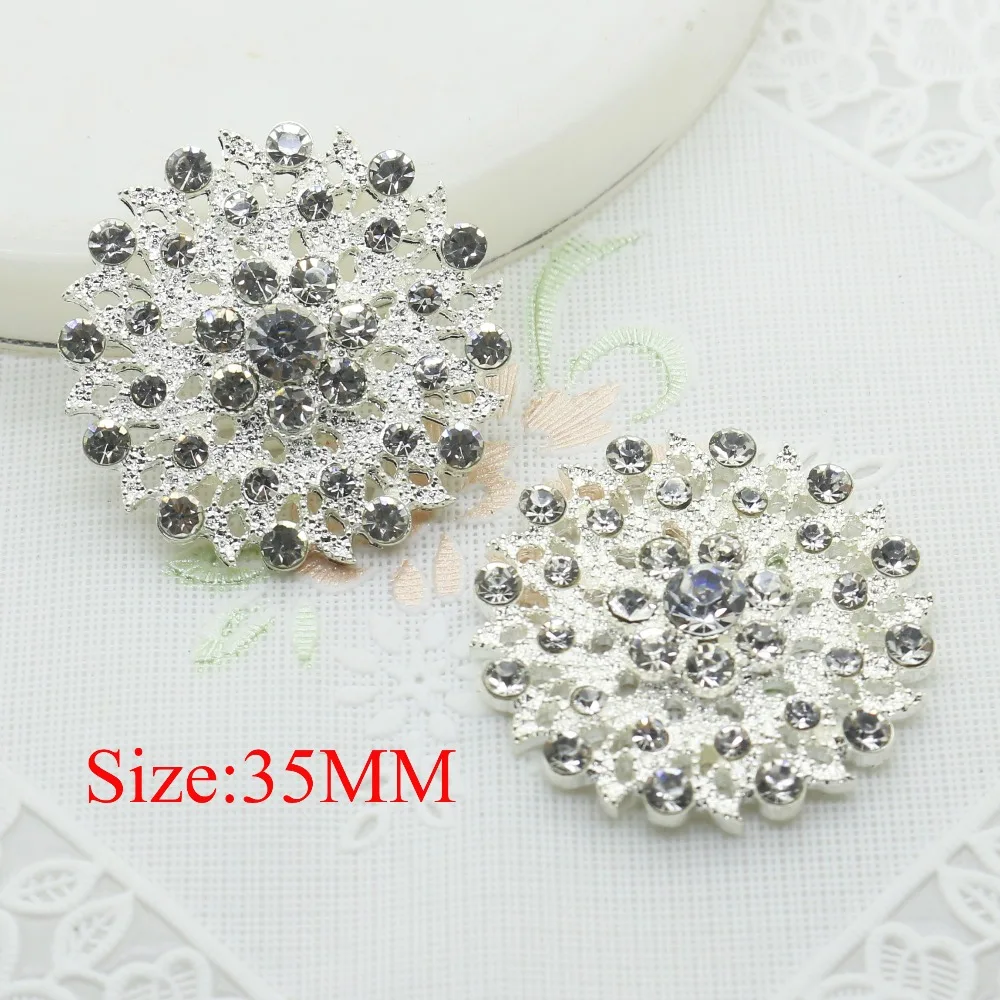 New 5pcs 35mm Flower Figure Silver Metal Buttons Diamante Rhinestone ...