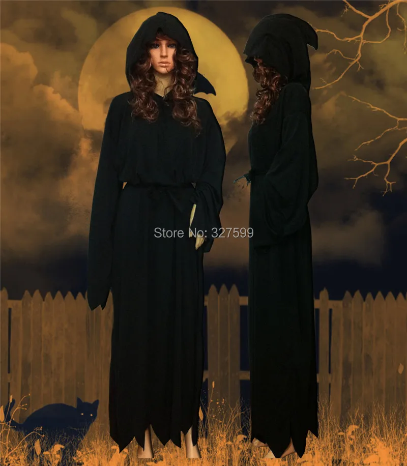 Wholesale adult hooded Black cloak Wicca Robe Medieval Witchcraft Larp ...