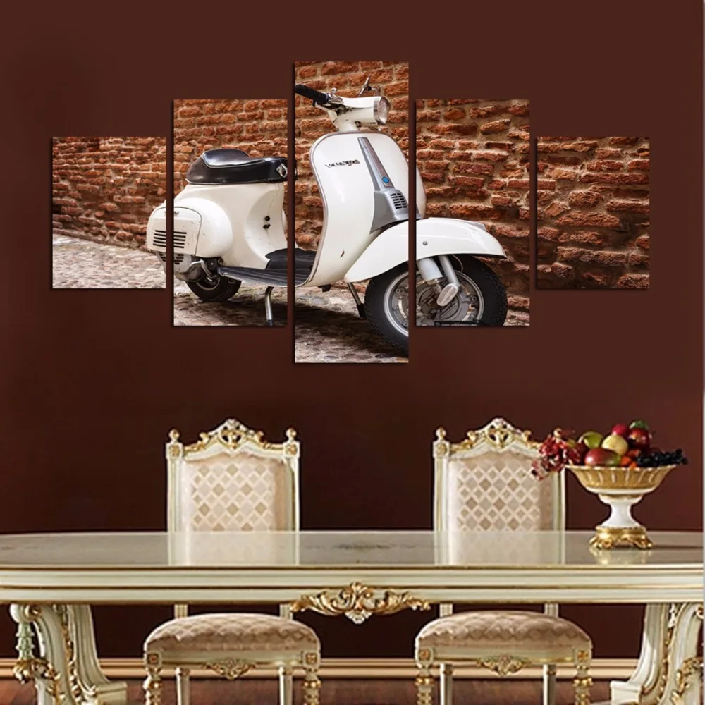 5 pcs Still life canvas painting draws white electric motorcycle ...