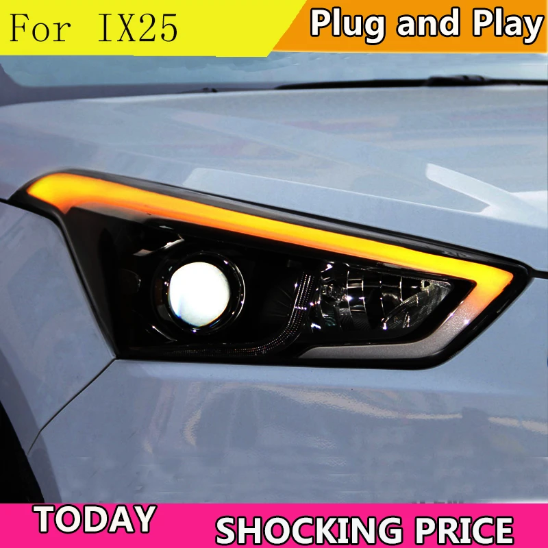 Doxa Car Styling For Hyundai Ix25 Headlights 2015-2017 Creta Led Headlight Drl Daytime Running ...