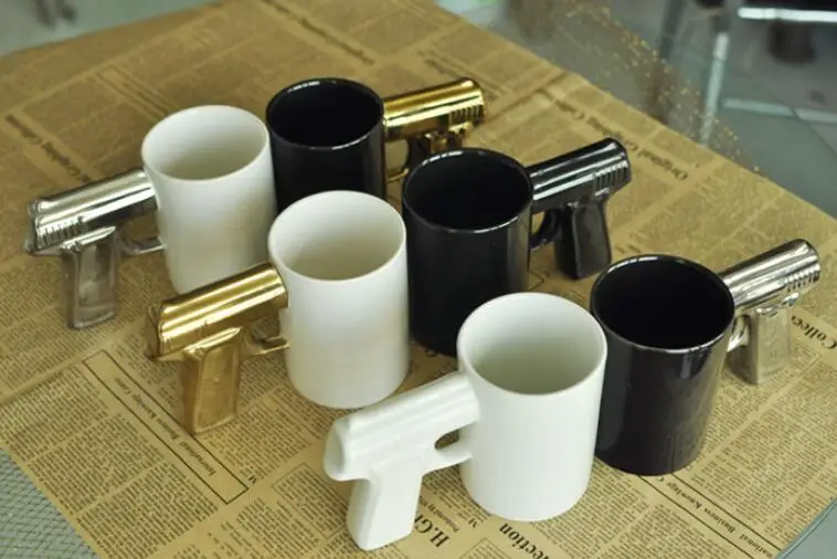 Hot Sale Novel Plating Handle Pistol Mark Cup Ceramic Coffee Cup Gun ...