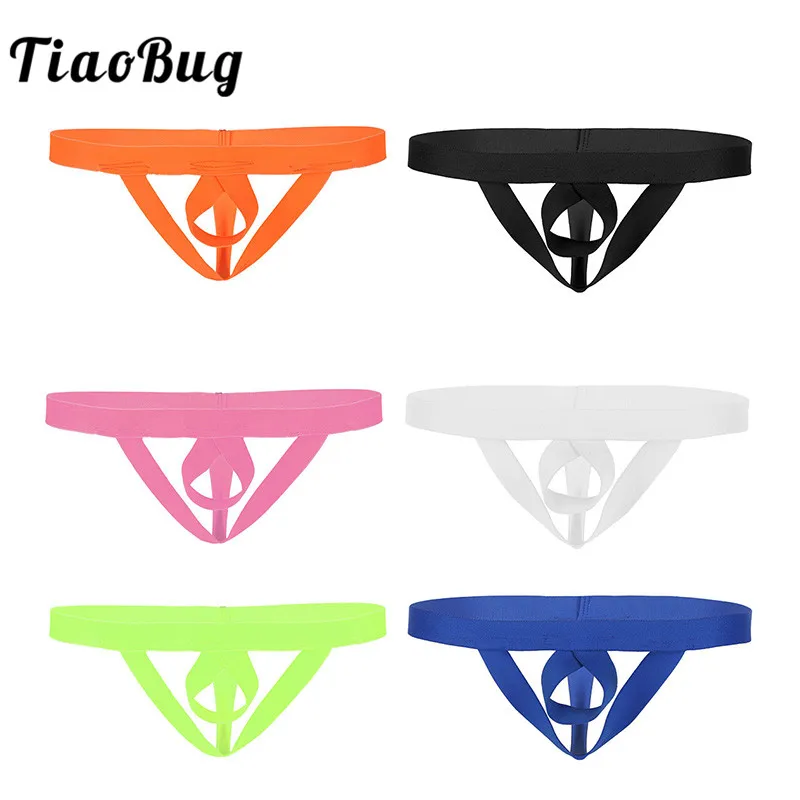 TiaoBug Men Bright Fluorescent G-string Thongs Crotchless Jockstrap Low ...