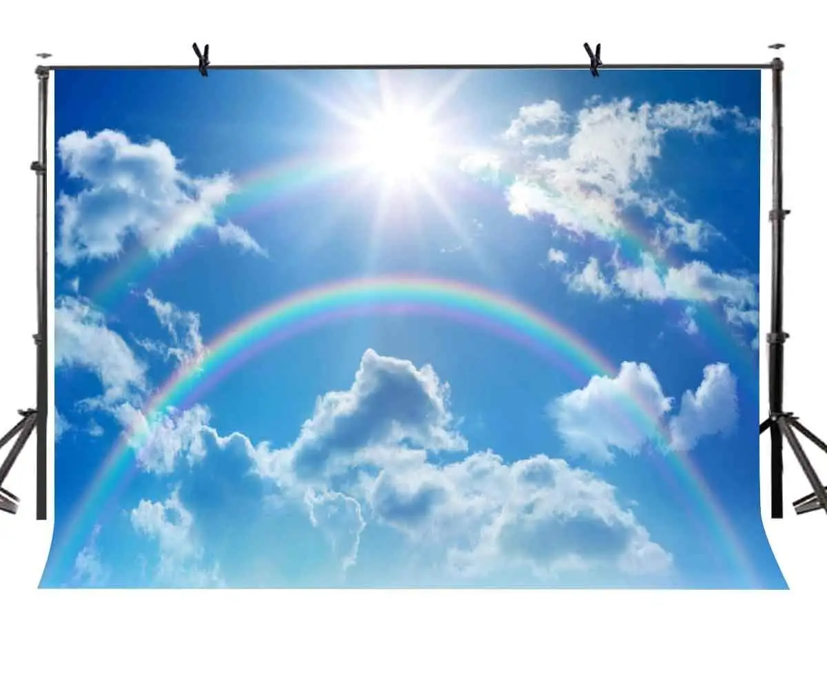 7x5ft Rainbow Backdrop Blue Sky Clouds Rainbow Nature Photography ...