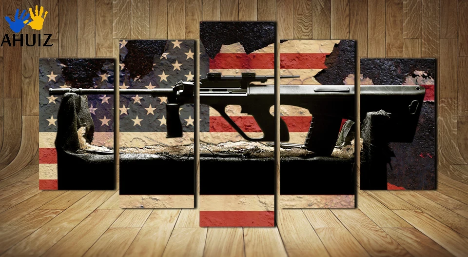 Fashion The American flag background gun poster wall painting canvas ...