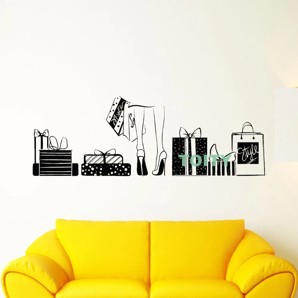 Vinyl-Wall-Decal-Shopping-Shop-Gift-Boxes-Shoes-Stilettos-Sticker-Home ...