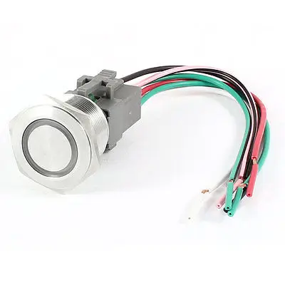 Flat Head DPST 25mm DC 24V Green Indicator Lamp Metal Locking Push ...