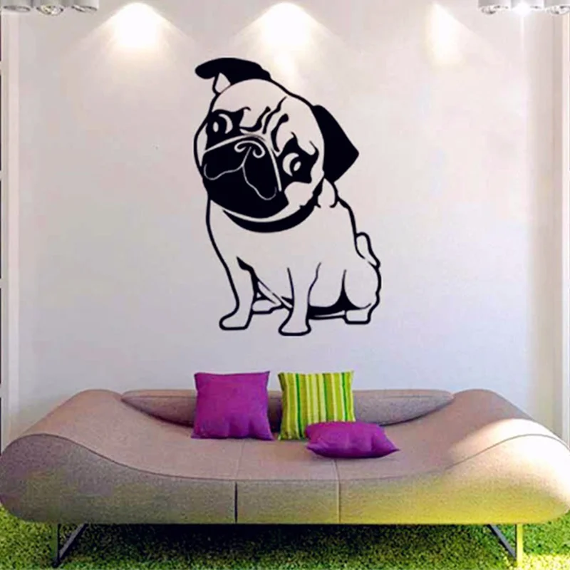 Cute-Pug-Dog-Wall-Stickers-Home-Decor-Funny-Dog-Vinyl-Wall-Decal-Mural ...