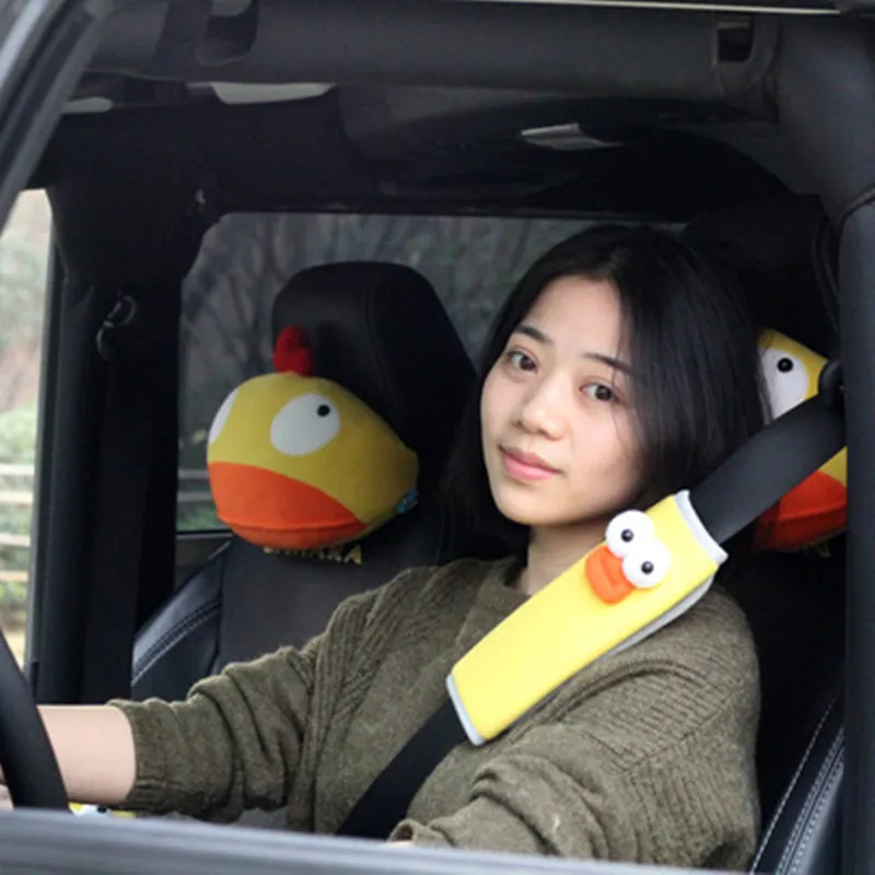 Cartoon Chicken Car Seat Belt Cover Short Plush Big Mouth Chook Car ...
