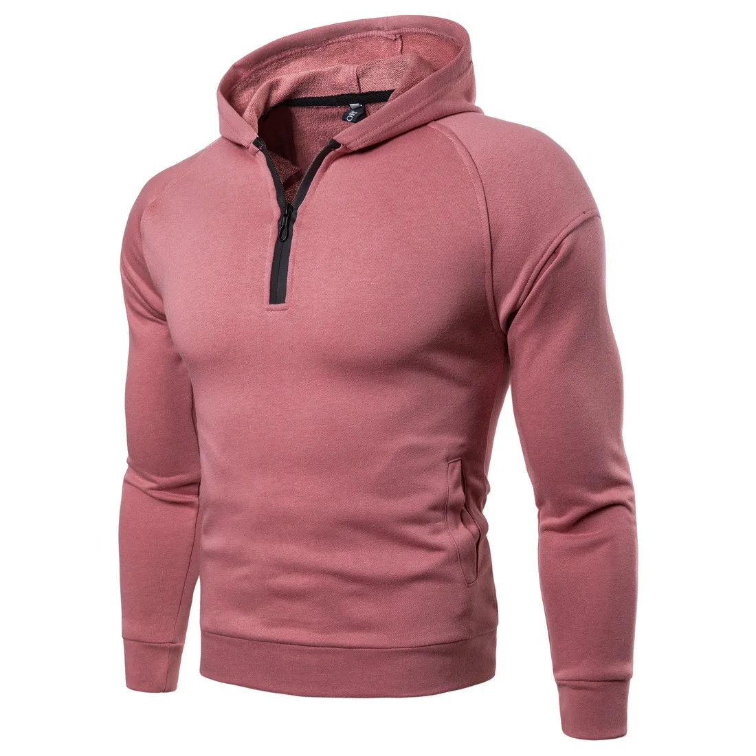 2018 New Fall Mens Fashion Long Sleeve Zipper Neck Hoodies Solid ...