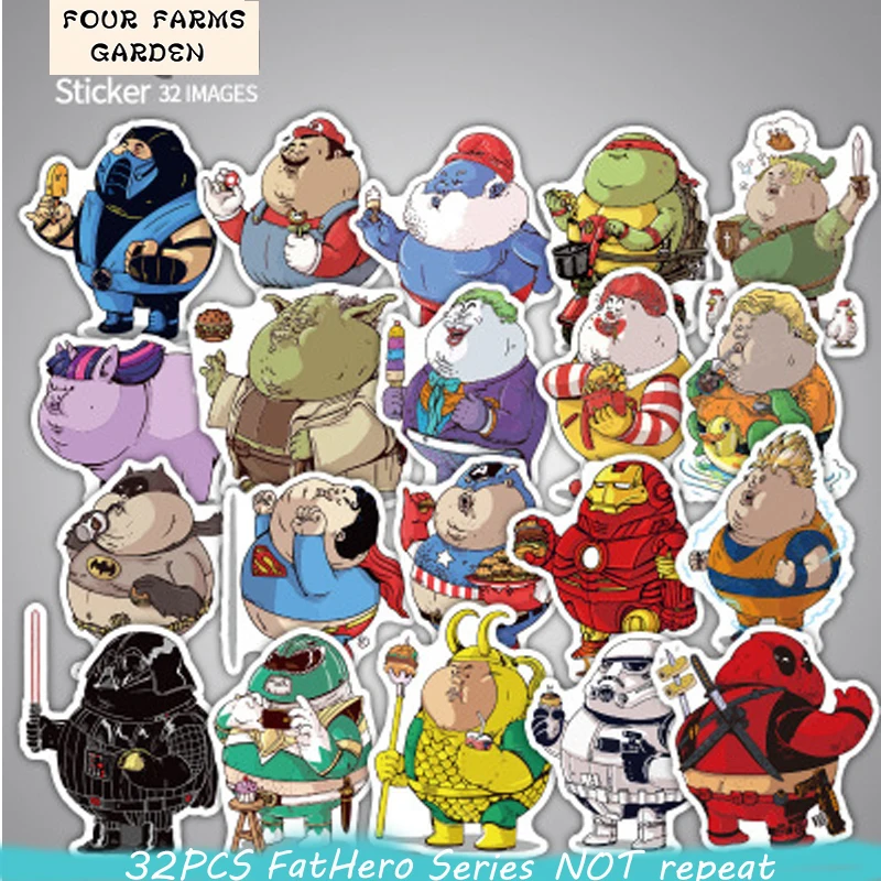 32 PCS fat hero cartoon DIY sticker laptop bag cell phone motorcycle ...