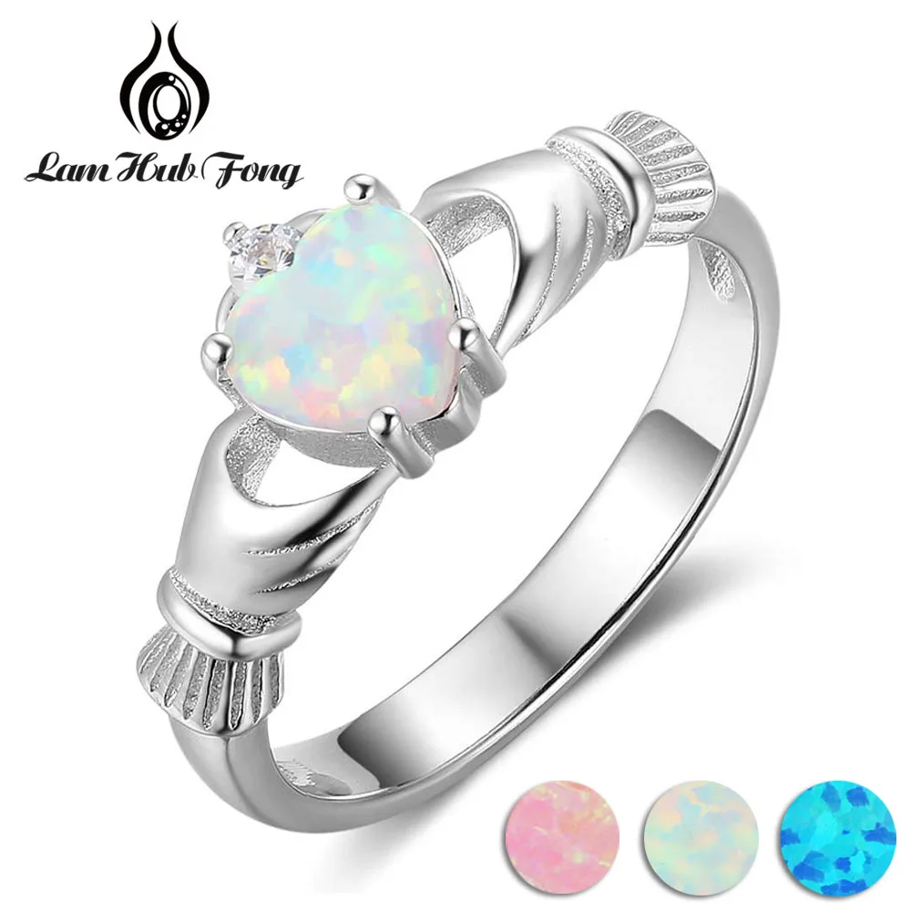 Real 925 Sterling Silver Heart Shape White Opal Rings for Women Wedding ...