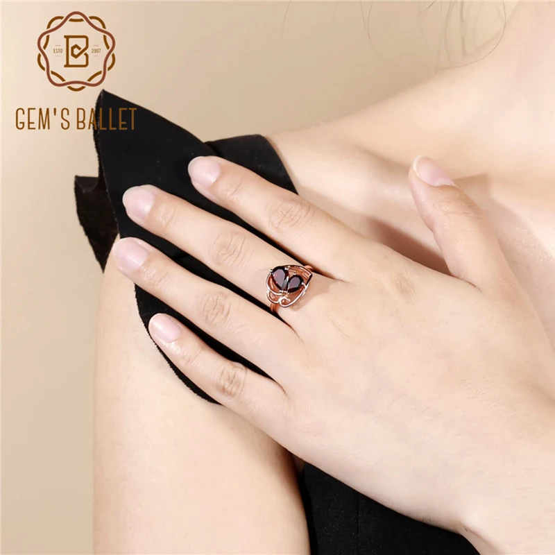 GEM'S BALLET 2.21Ct натуральный красный гранат бабочка кольцо 925 пробы серебро Розовая позолота ...