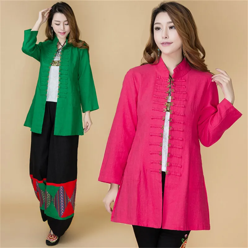 Spring Chinese Button Jackets Women Linen Cotton Stand Collar Jacket ...