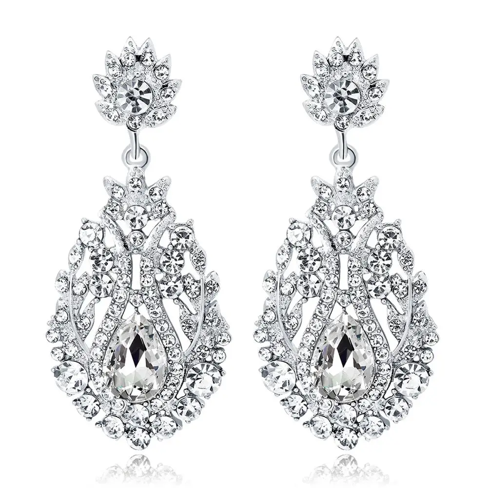 Fashion Elegant Classical Large Shiny Rhinestones Drop Earrings Women