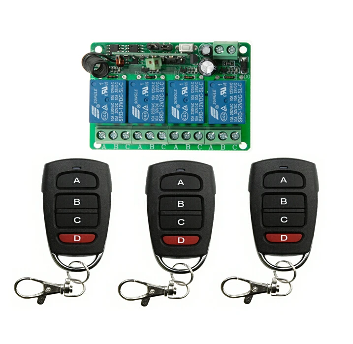 DC 12V 10A 4 channel RF Wireless Remote Control system 1 Receiver 3 ...