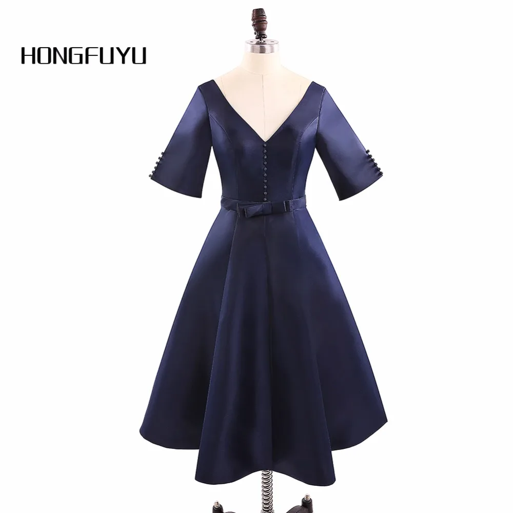 Real Satijn EEN Lijn V hals Half Mouwen Korte Cocktail Jurken 2019 ...