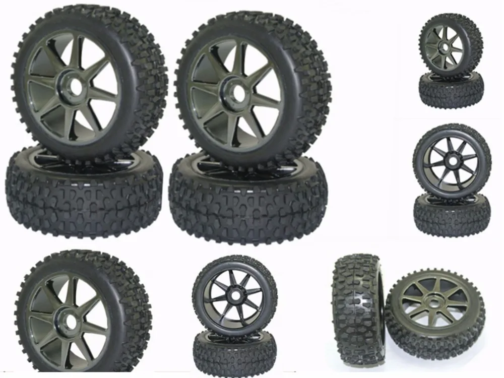 New 4pcs 1/8 Scale Buggy Rc Car Tire and wheels Rims sponge set Hex17mm ...