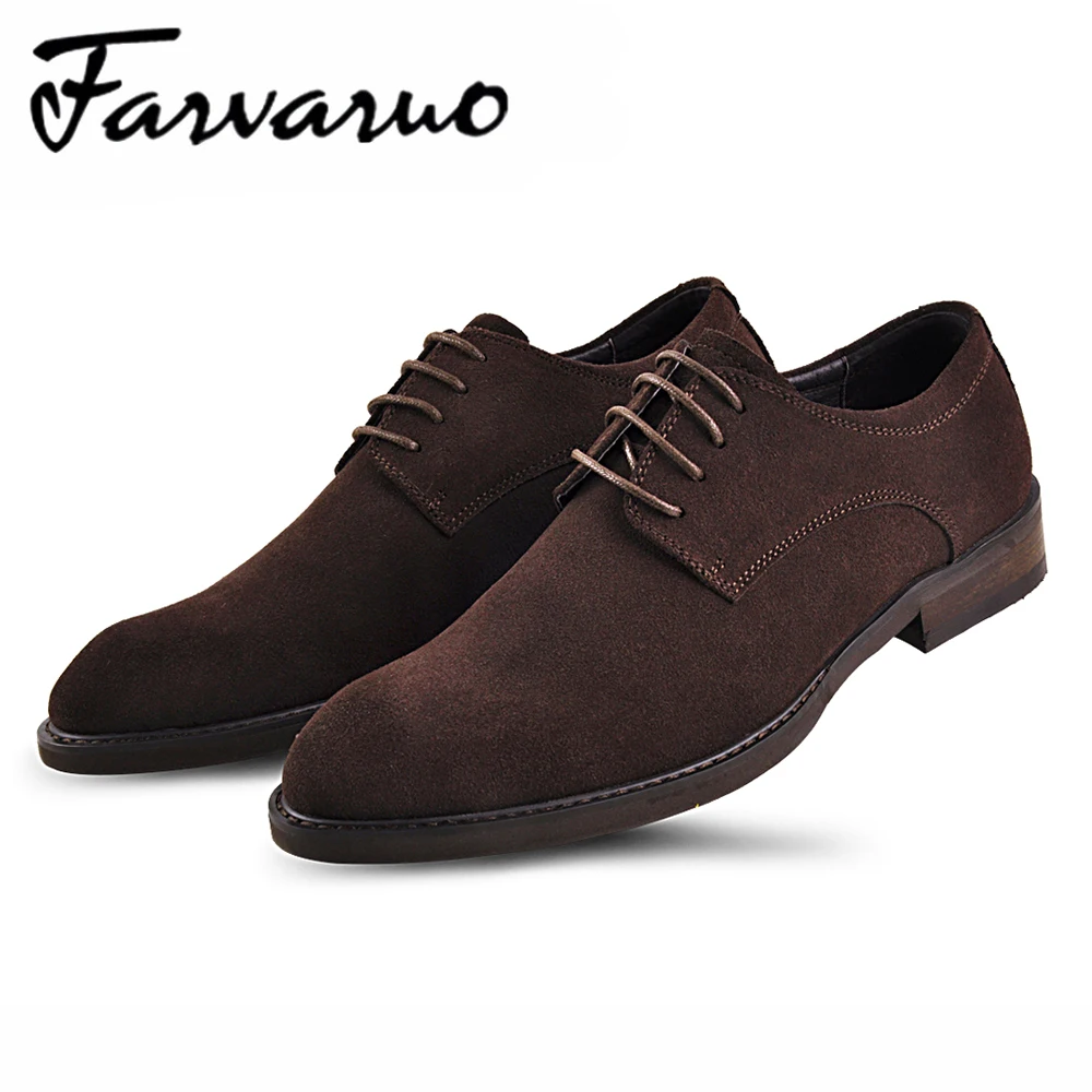 Farvarwo Business Suede Oxford Shoes Men Genuine Leather Formal Flats