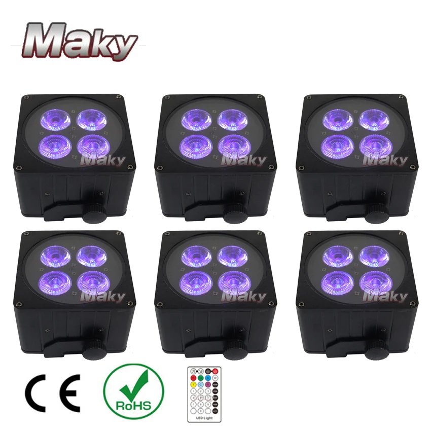 6LightsX lot Rechargable Stage Light 4*18W 6in1 RGBAW UV Battery ...