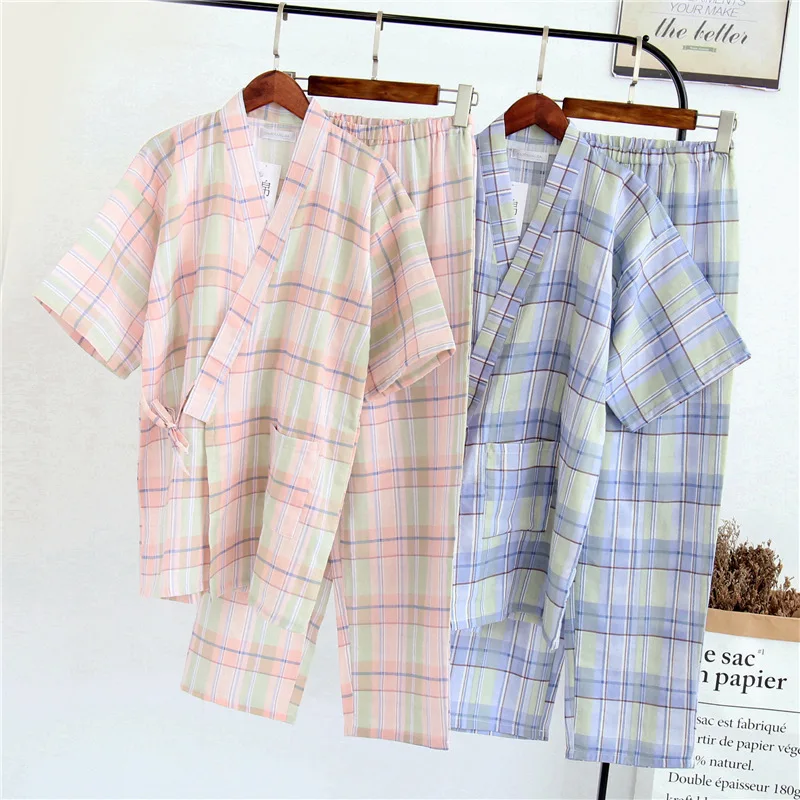 Traditional Japanese Pajamas Sets Simple Kimono Yukata Girl Cotton ...