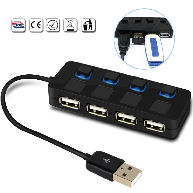 Portable 4 port USB 2.0 HUB Individual Power Switches and LED USB hub ...