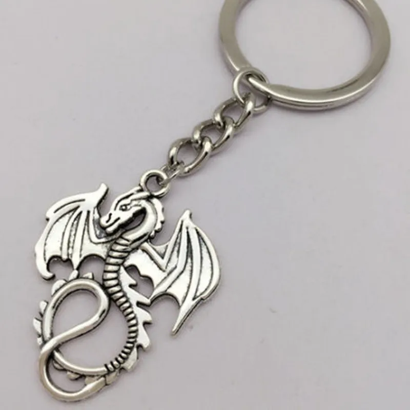 1Pcs Retro Gothic Flying Dragon Tibetan Silver dragons Charm Key Ring ...