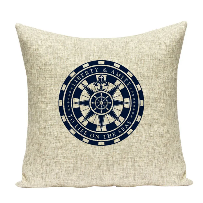 Чехол для подушки с изображением морского голубого компаса, якоря ...