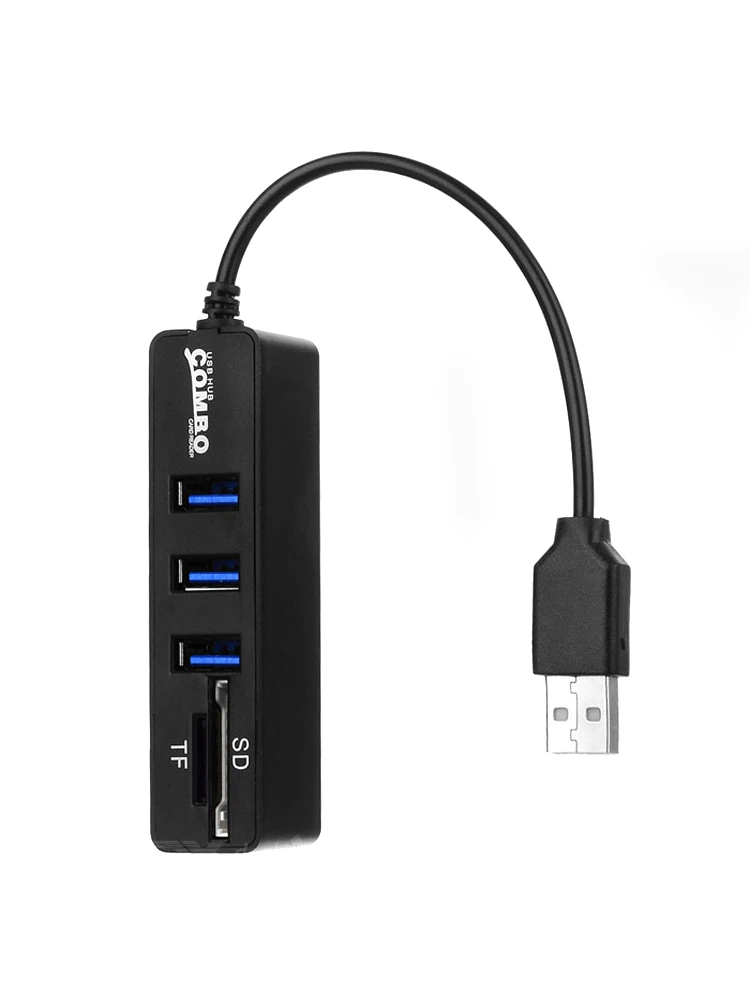 Usb 2 0 3 Port Hub Tf Sd Card Reader Combo All In One Mini Black