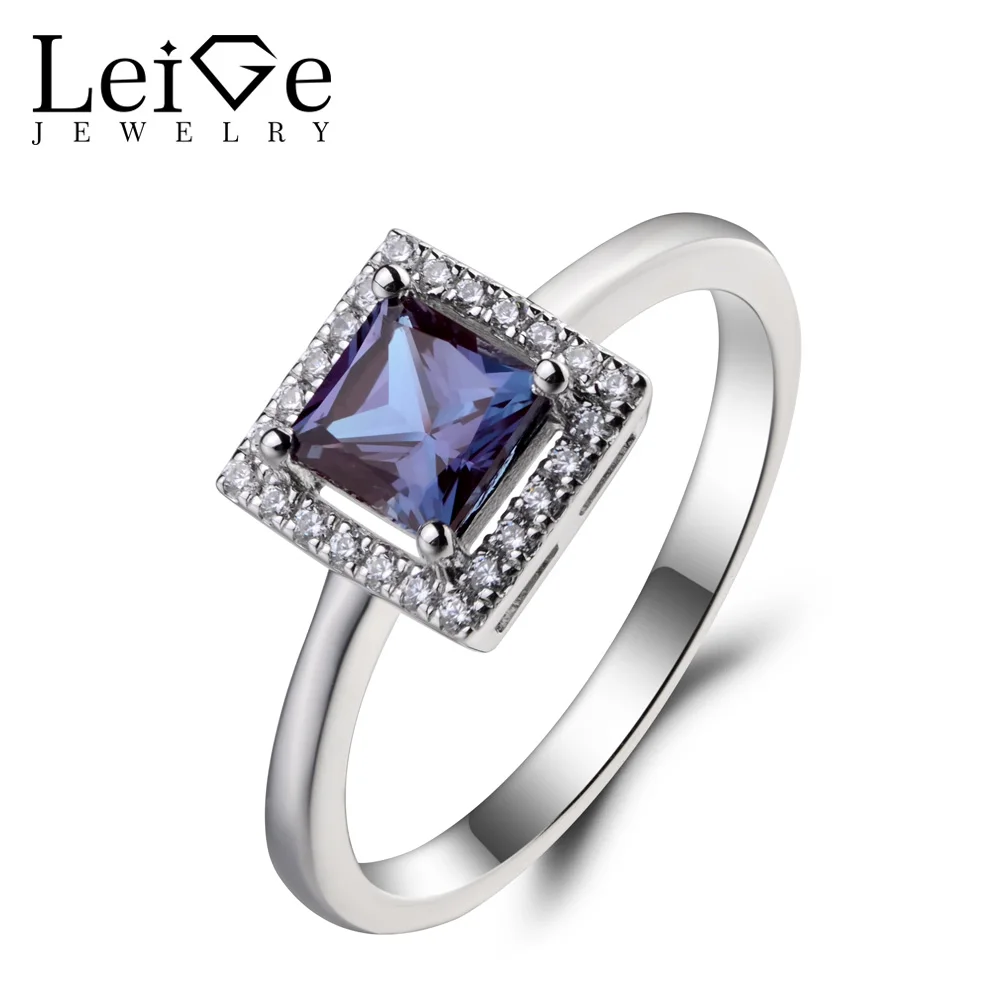 Leige Jewelry Alexandrite Ring Wedding Ring Princess Cut Gems June ...