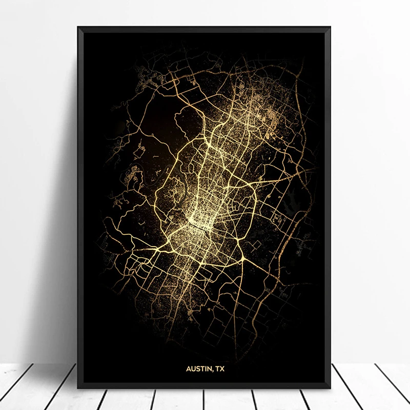 Austin Tx City Light Maps Custom World City Map Posters Canvas Prints ...