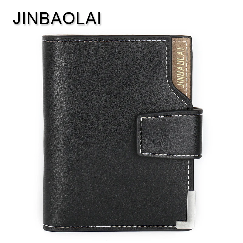 Jinbaolai 남성용 지갑 한국 스타일 hasp 지갑 trifold 클러치 지갑 사진 카드 폴더 동전 주머니 pu 가죽 가방 ...