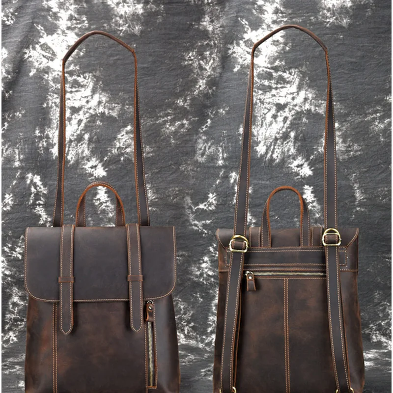 Винтажный Мужской рюкзак Crazy horse из кожи коричневого цвета из ...