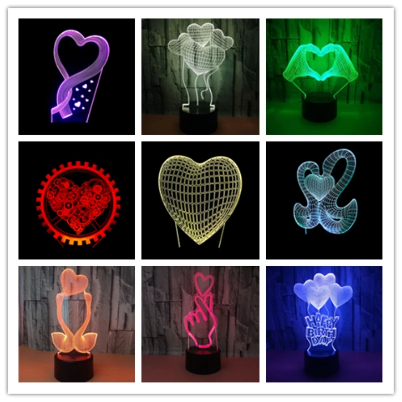 Creative Romantic 3D Heart Shape LED Night Light 7 Colors LOVE Balloon ...