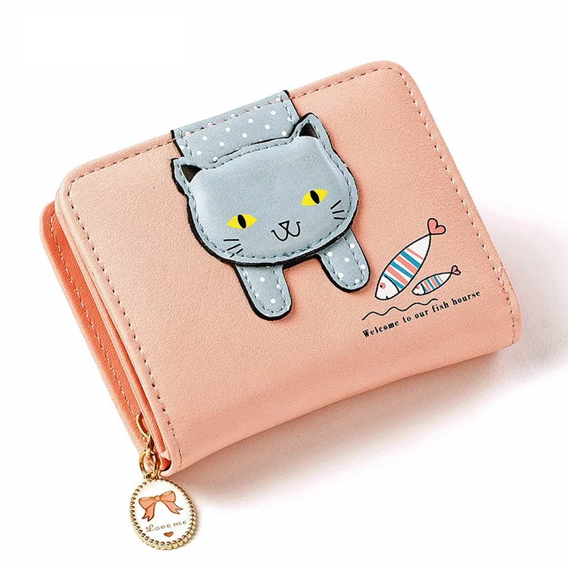 2019 Korean Cute Anime Cat Zipper Chain Pu Leather Women Wallet Girl ...