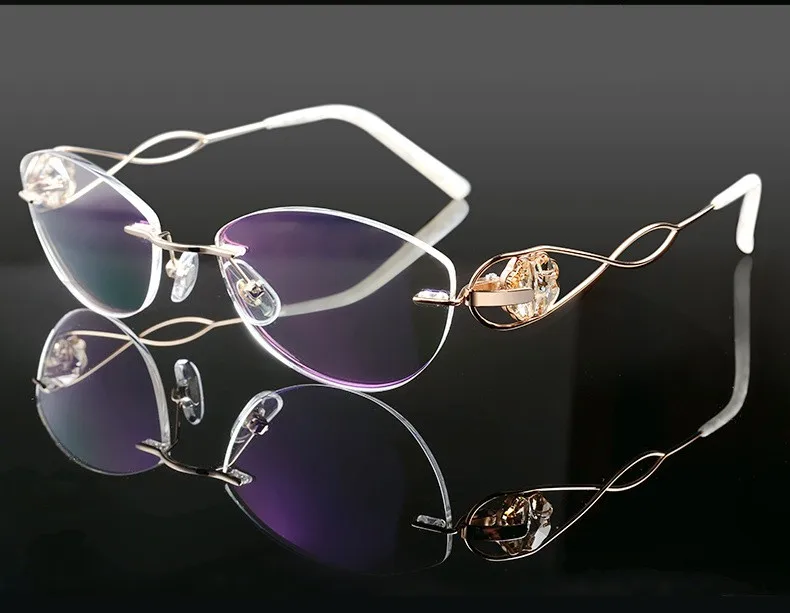Luxury Woman Glasses Frames Titanium Flexible Crystal Eyeglasses ...