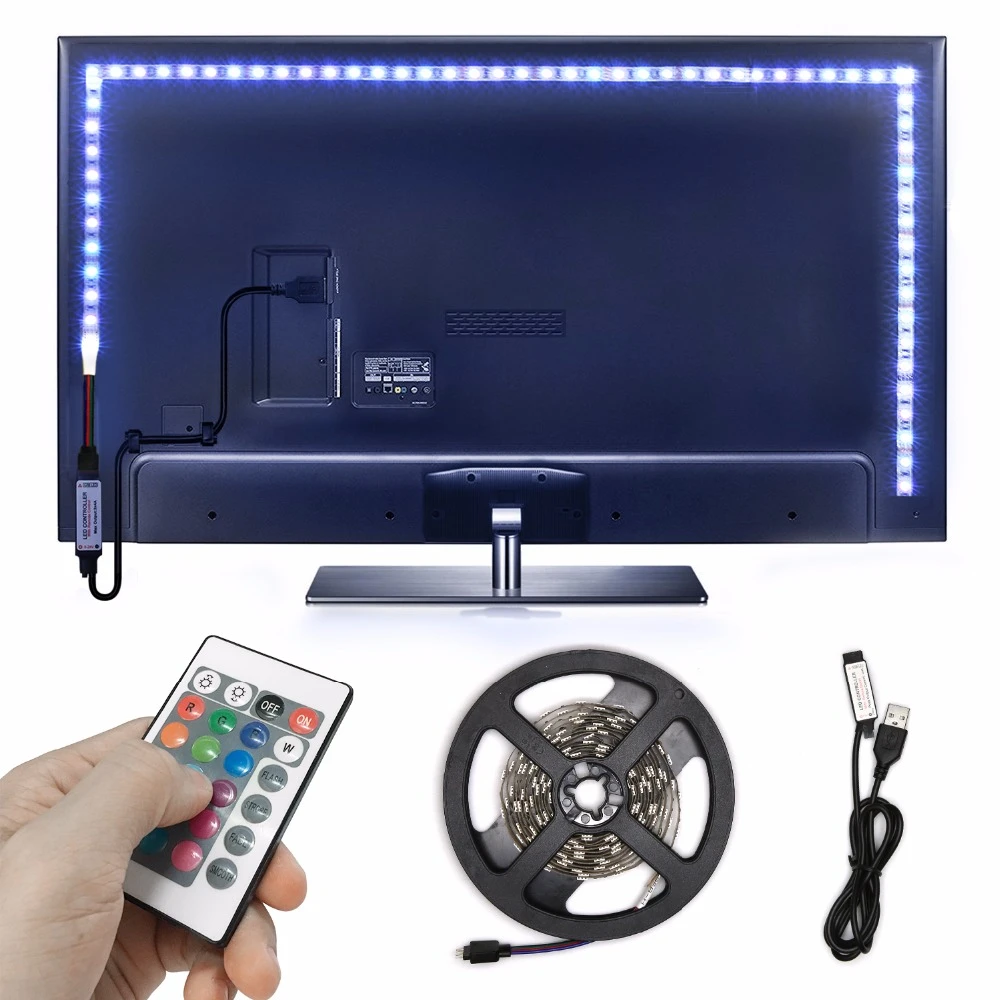 2.5m USB RGB LED Strip 5050 SMD Flexible LED Backlight TV Kit Flat ...