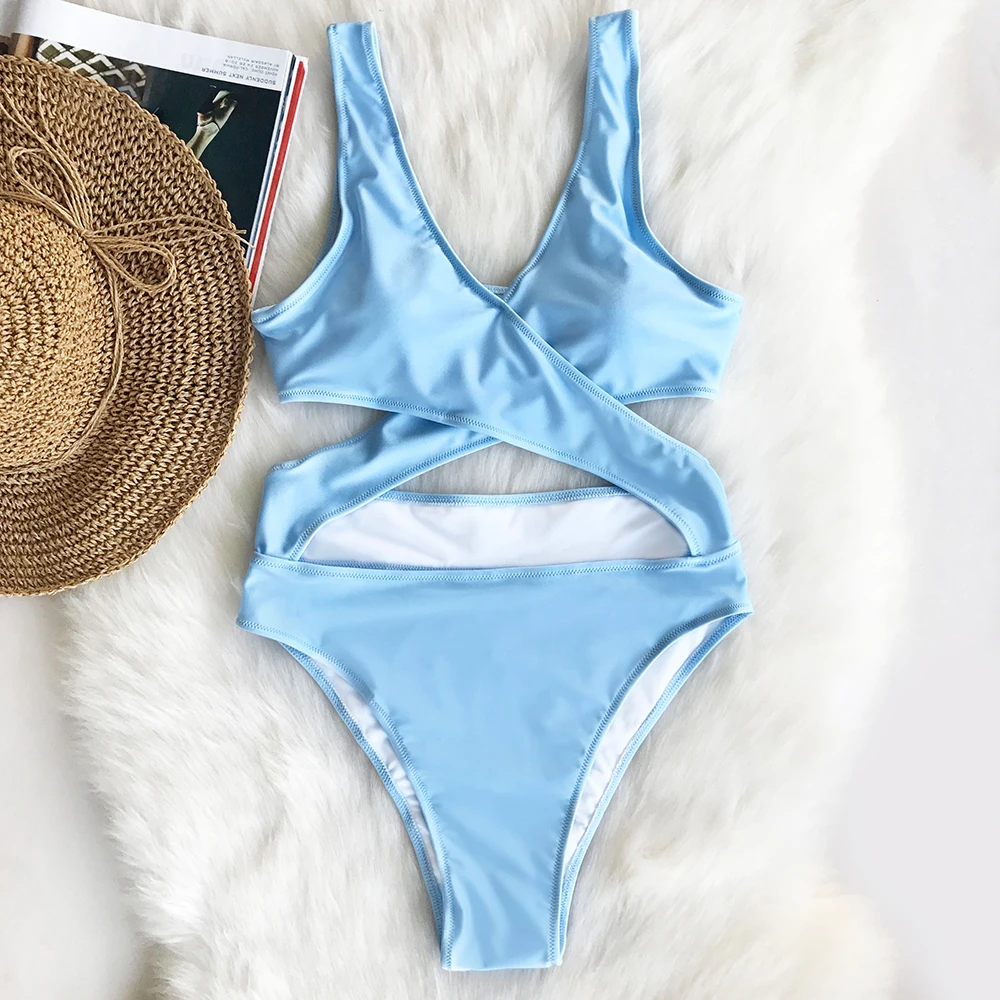 Cupshe Ocean Planet Cross One Piece Swimsuit Criss Cross Deep V Neck