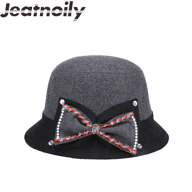 British Style Women Wool Hats For Women Fedoras Brim Female Gray Red ...