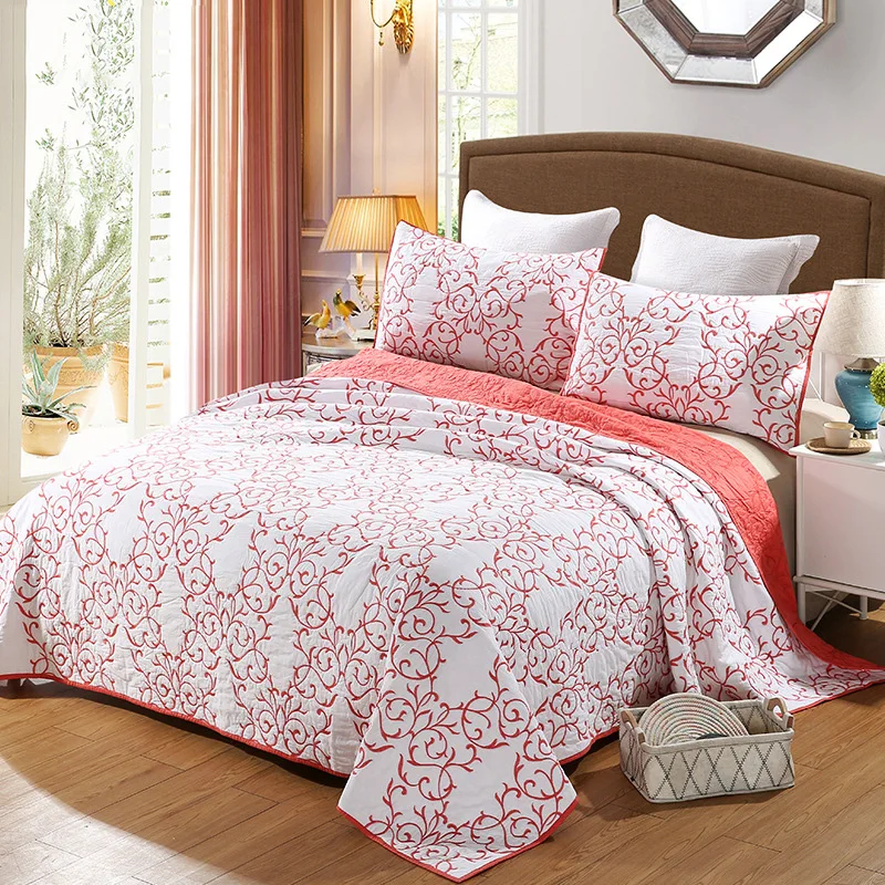 Chausub Quality Bedspread Quilt Set 3pc Embroidered Cotton Quilts