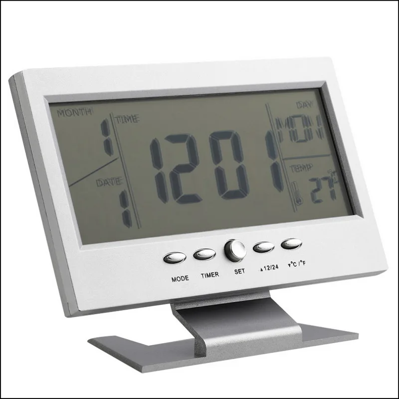 by DHL or EMS 100 pcs LCD Voice Control Back light Alarm Desk Clock ...