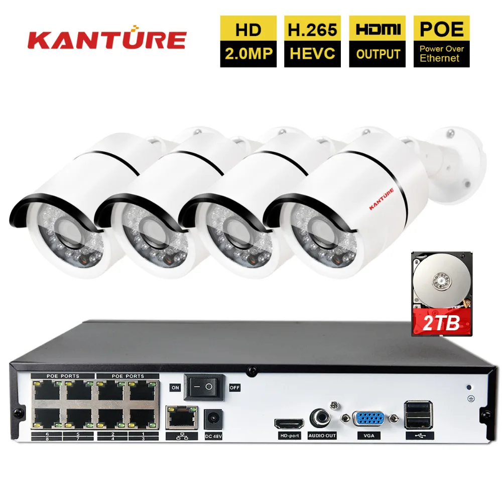 H.265 8CH 4MP CCTV POE Kit POE NVR System 4pcs 2mp 3000TVL PoE IP ...